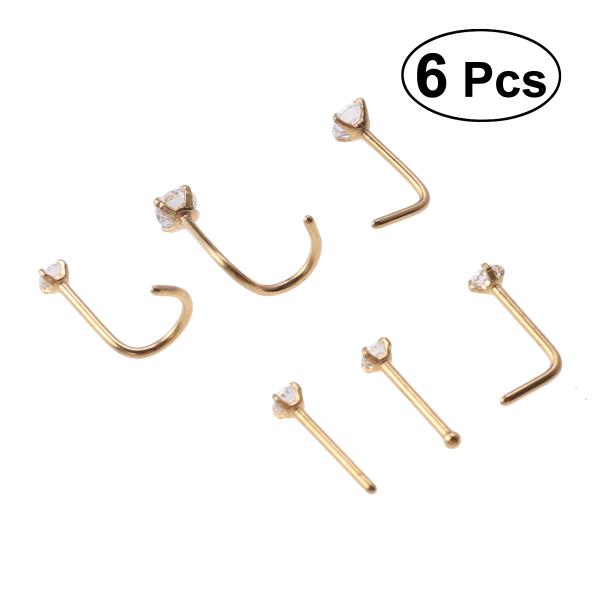 Buy 6pcs/set Nose Studs Piercing Crystal Stainless Steel Chic Fashion ...