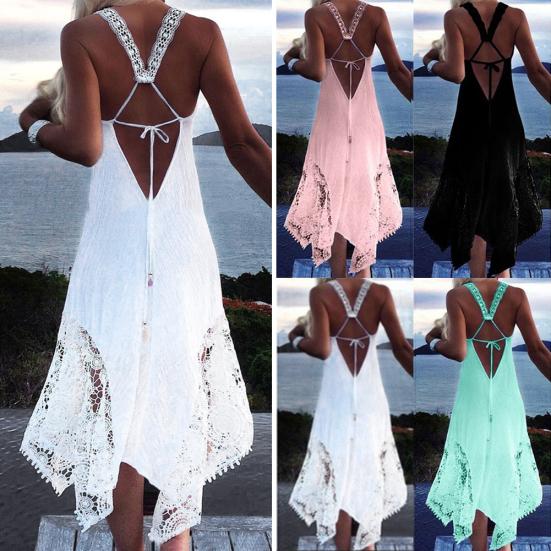 Cheap Weifengyue Women Sleeveless Backless Lacing Irregular Lace Hem ...