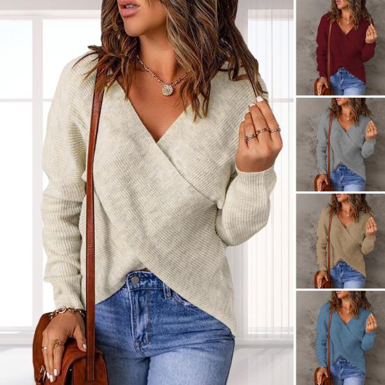 Buy V Neck Long Sleeves Loose Thick Warm Knitted Sweater Autumn Winter ...
