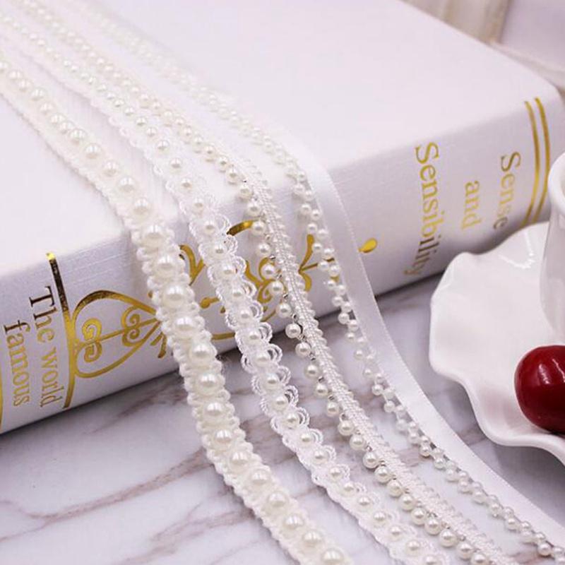 Buy Lace Pearls Fabric Sewing Lace Mesh Central Pearl Chain Ribbon ...
