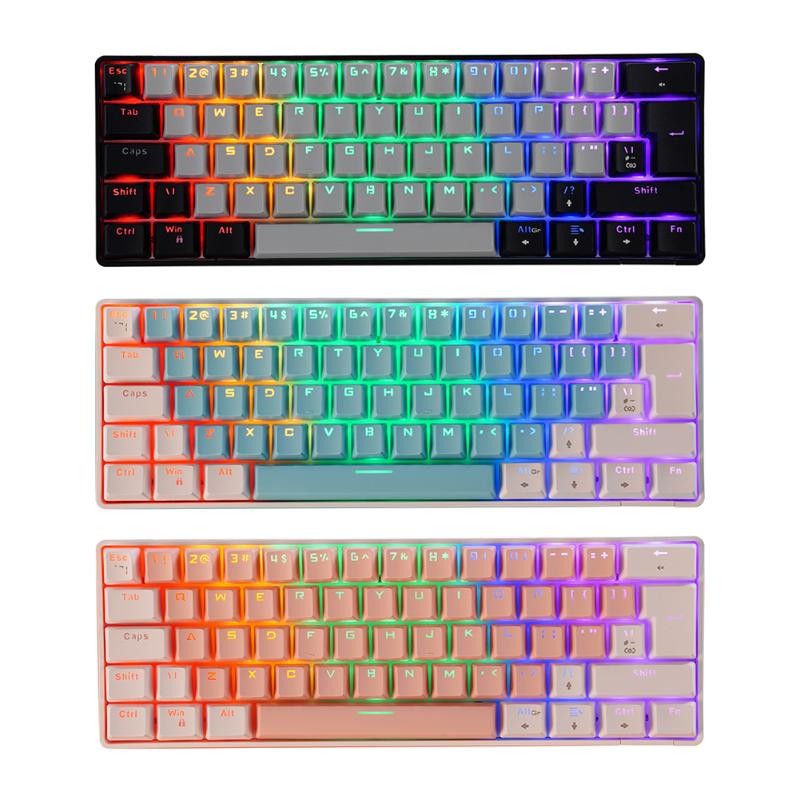 T60 62 Keys Mechanical Keyboard NKRO 18 Kind Backlight Type-C USB Wired ...