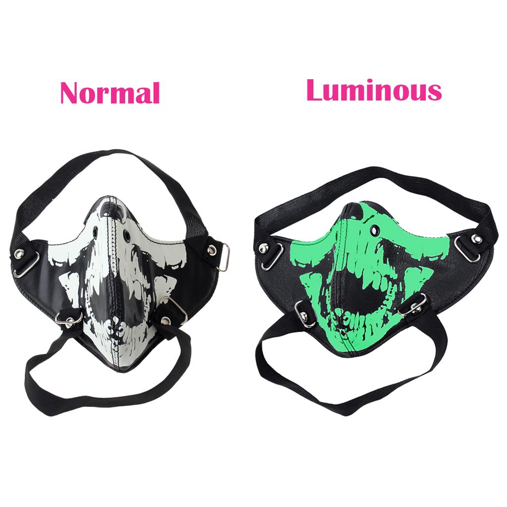 Buy Half Face Skeleton Skull Mask Biker Props Leather Halloween Cosplay ...