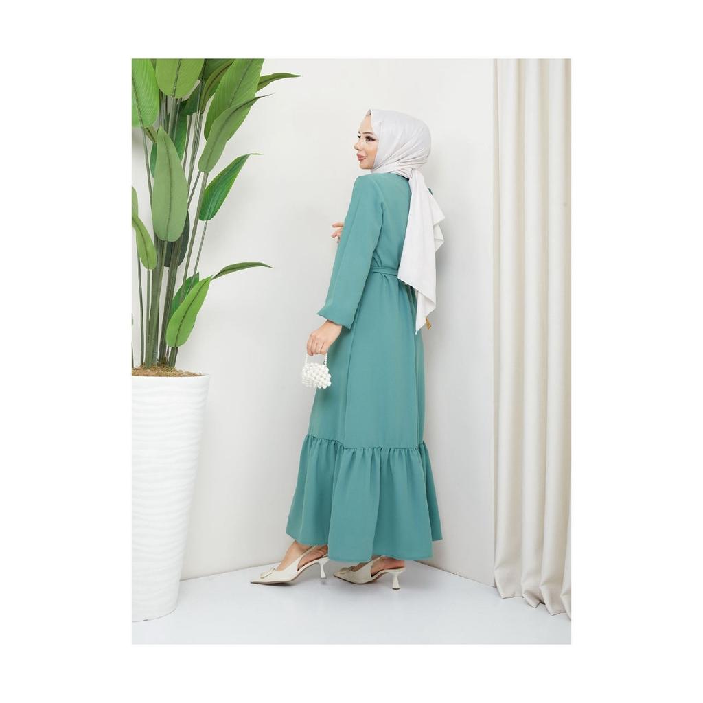 Купить Платье из креповой ткани с рюшами на плечах - синий | Joom