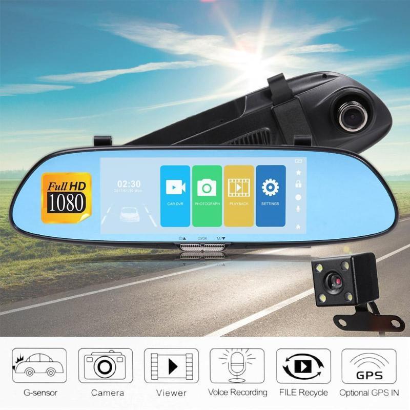 Buy HD 1080P Dual Lens 7in Car DVR Rear View Mirror Dash Cam Video ...