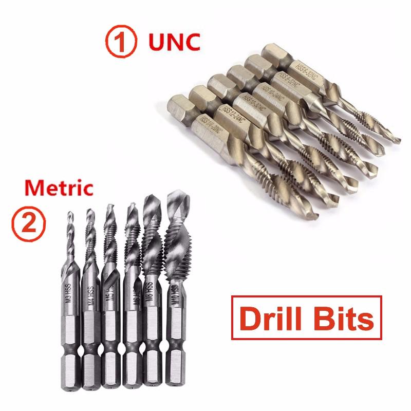 6Pcs M3-M10 Metric & UNC Hss Tap Drill Bits Set Steel Hex Shank Durable ...
