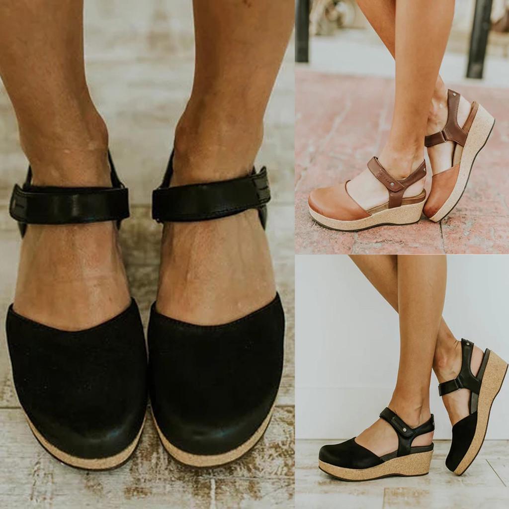 Buy Fashion Retro Womens Flats Wedges Round Toe Thick Bottom Non-slip ...