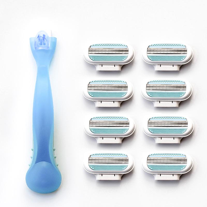 Buy 4Pcs or 8pcs Stainless Steel 3-Layer Women' Shaver Blades Handle ...