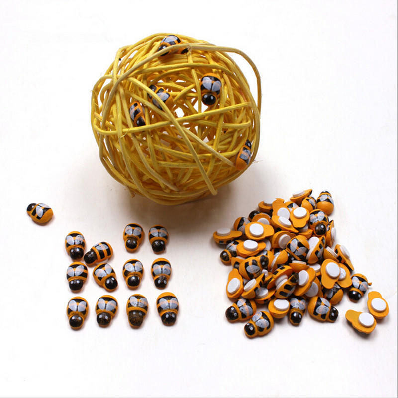 Buy Wooden Yellow Bee Stickers 3D Wall Stickers Adhesive Back Diy Craft ...