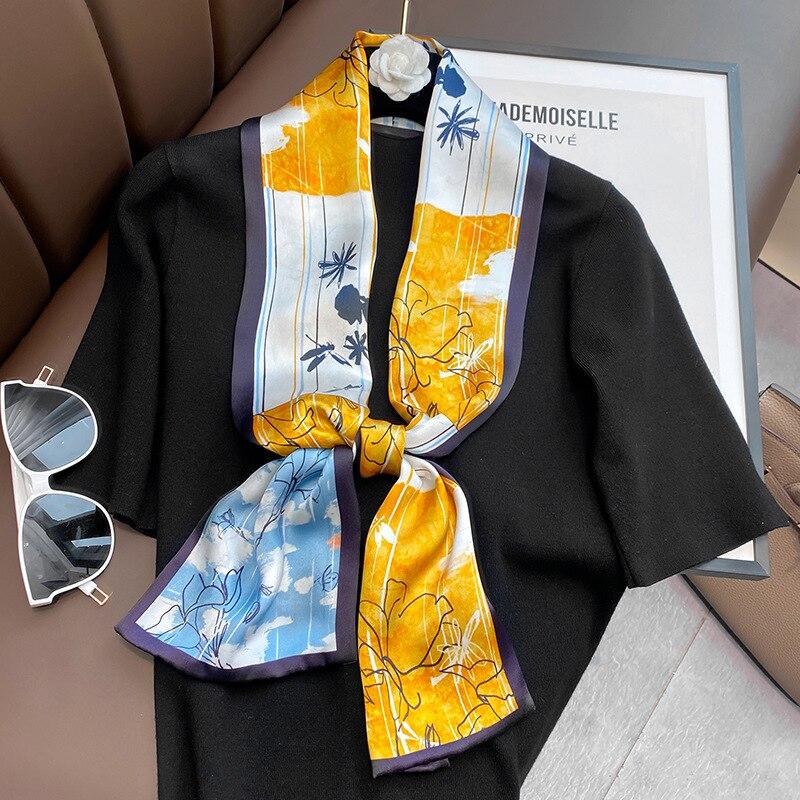Buy 2021 New 100 %Silk Scarf Women Neck Hairband Elegant Floral ...