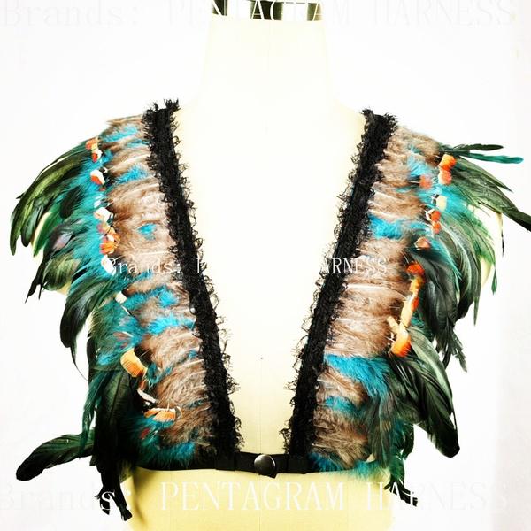 Buy Tops Feather Epaulet Angel Wing Feather Bondage Clothes Harness ...