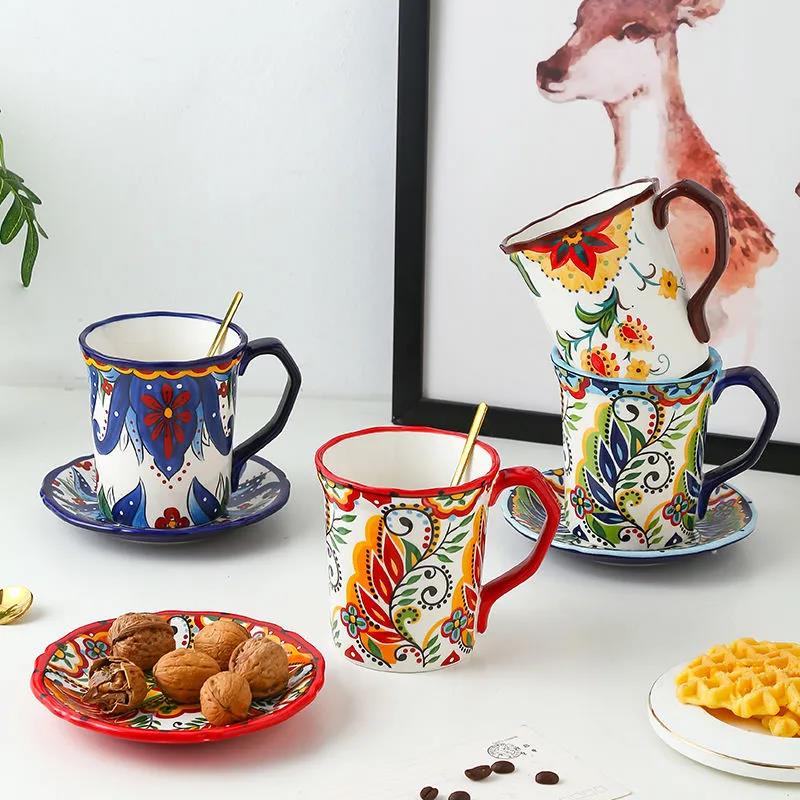 Cheap Bohemian Cup and Saucer Package Ceramic Cup Breakfast Milk Cup ...