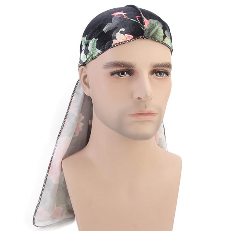 Buy Unisex Floral Velvet Durag Stretchable Du-rag Head Wraps with Long ...