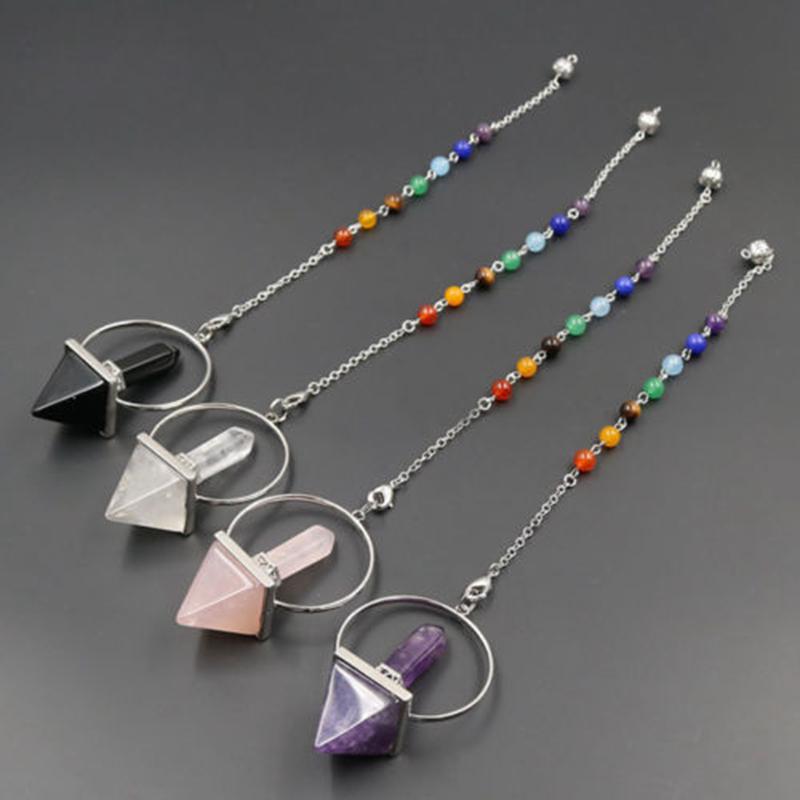 Buy Reiki Healing 7 Chakra Natural Stone Pendulum for Dowsing Hexagonal Prism Pyramid White Pink ...