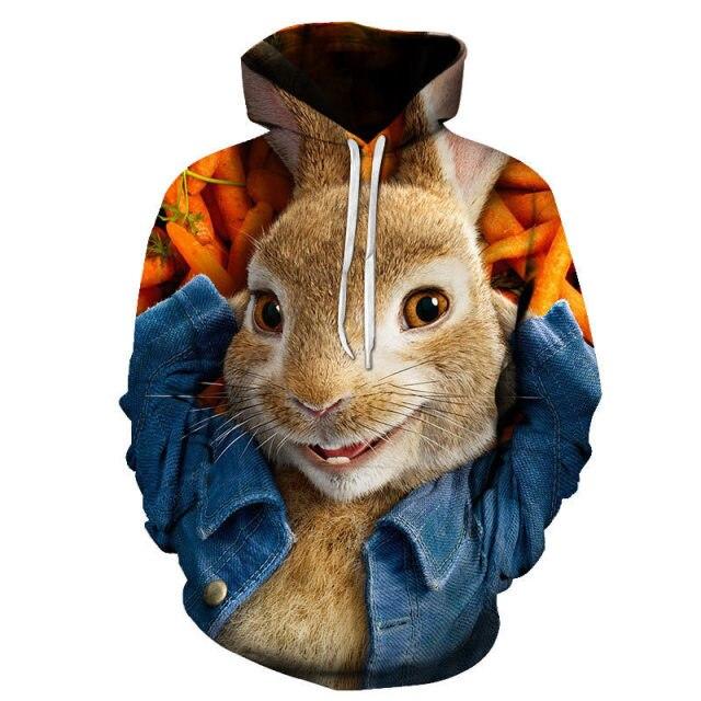 2021 3D Printed Rabbit Hommes 'S Femmes Plus Taille Sweat à capuche ...