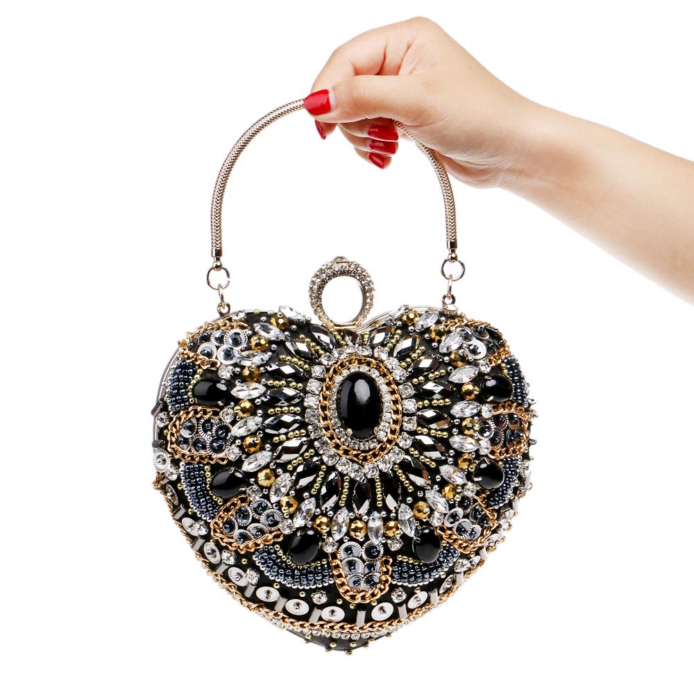 Buy Heart Handbags Diamonds Purse Clutch Chain Shoulder Emroidery ...