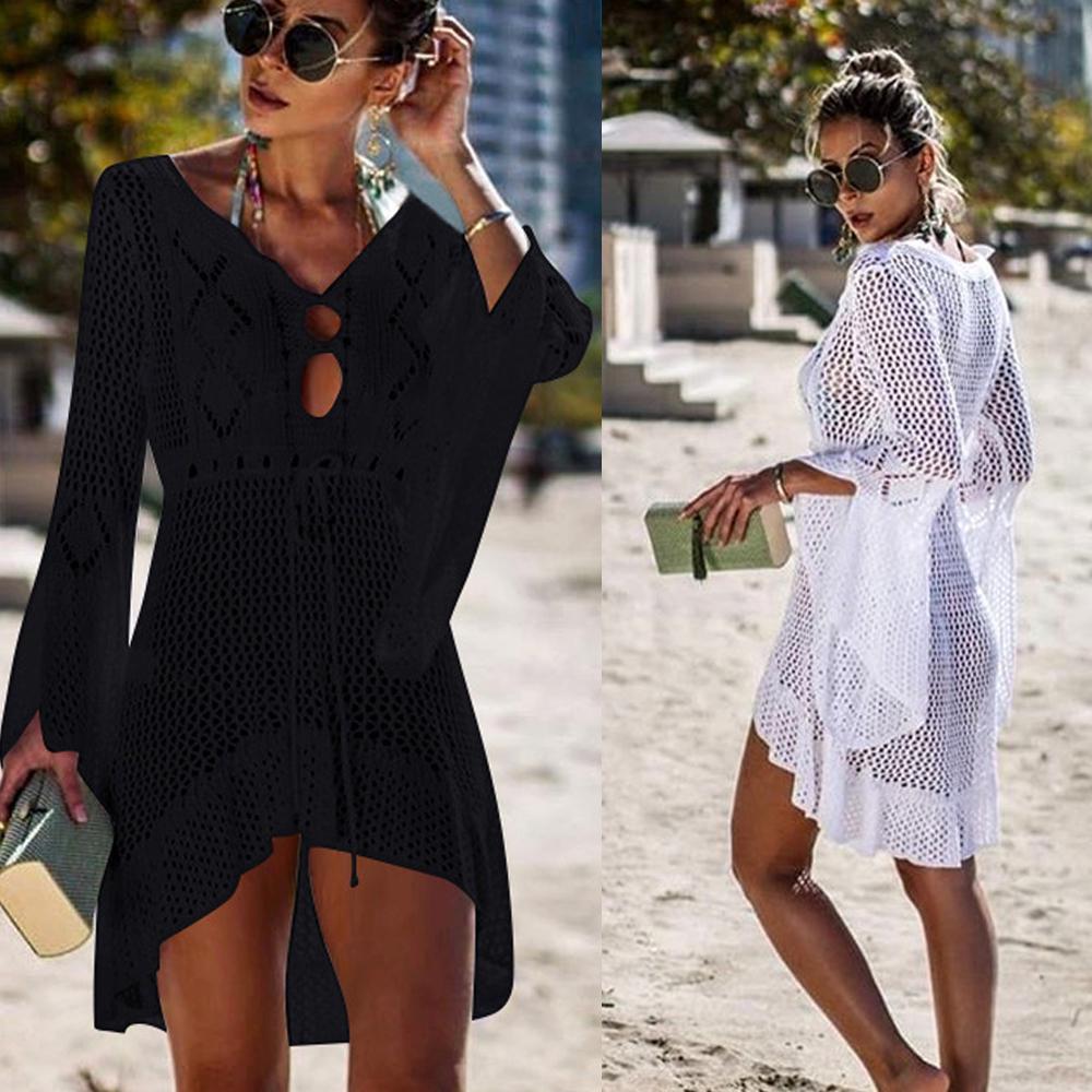 Buy Women's Knitted Hollow Out Beach Blouse Crochet Lace Floral Sexy ...