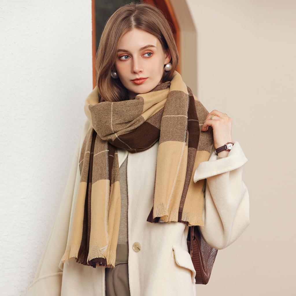 Buy Women's Wool Scarf Cashmere Feel Winter Checked Scarves for Women ...
