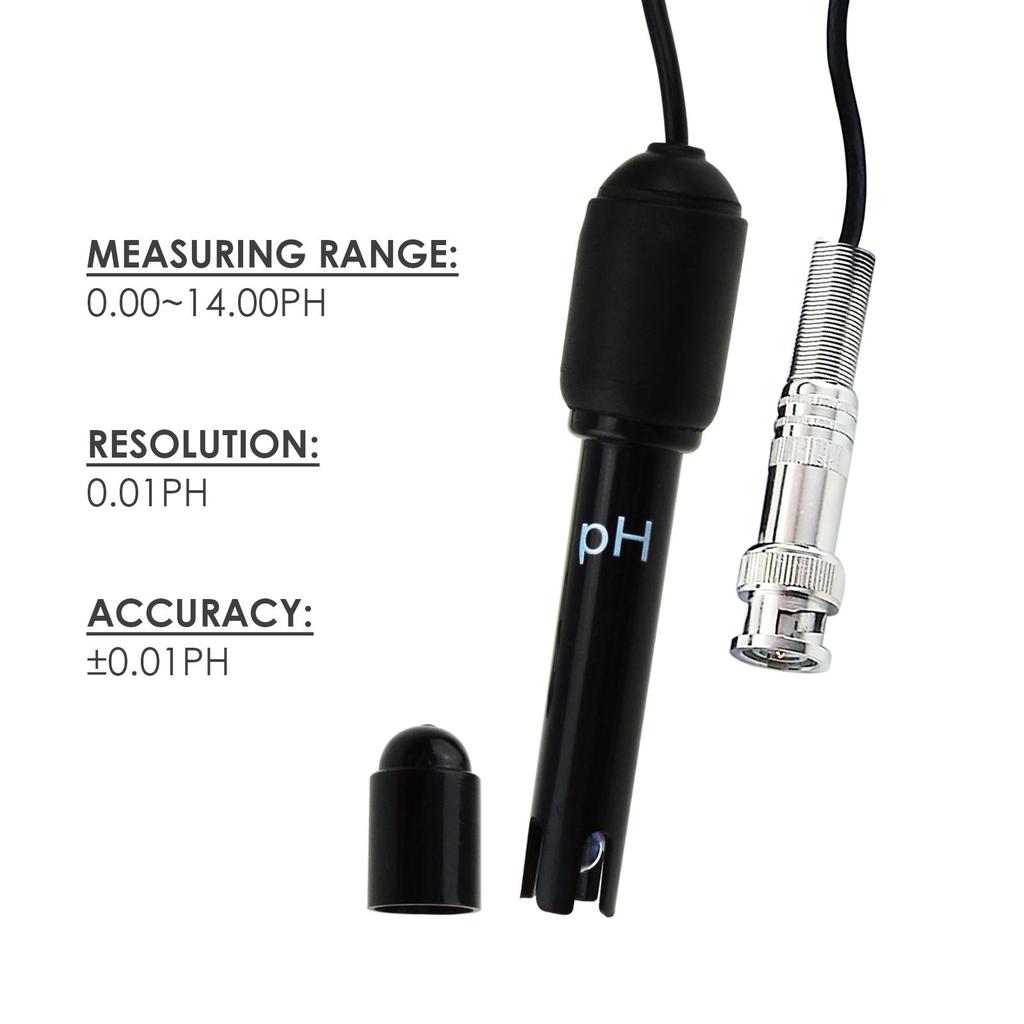 PH Probe with BNC Connector, 150cm Long Cable 0-14pH Test Sensor Electrode for PH Meter Monitor ...