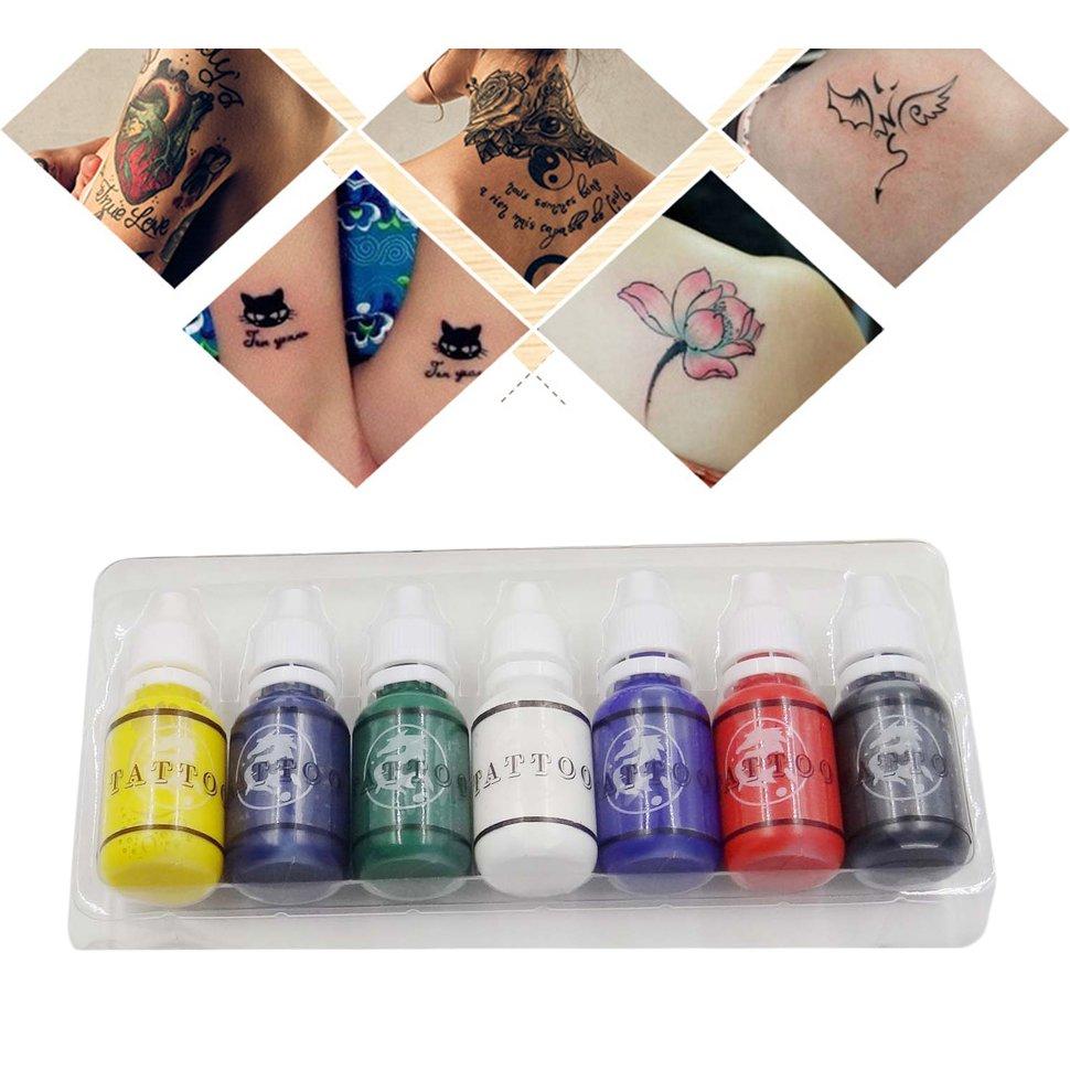 Buy Yusi 7 Colors Bottles Ink Pigment Set Kits Body Arts Tattoos ...