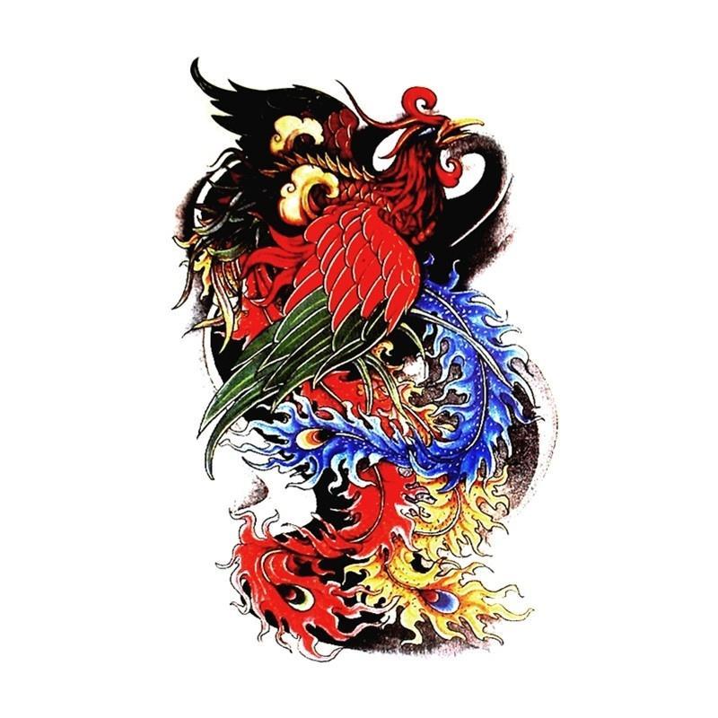 Hell Fire Phoenix Arm Sleeve Flash Tattoo Sticker 12*20CM Waterproof ...
