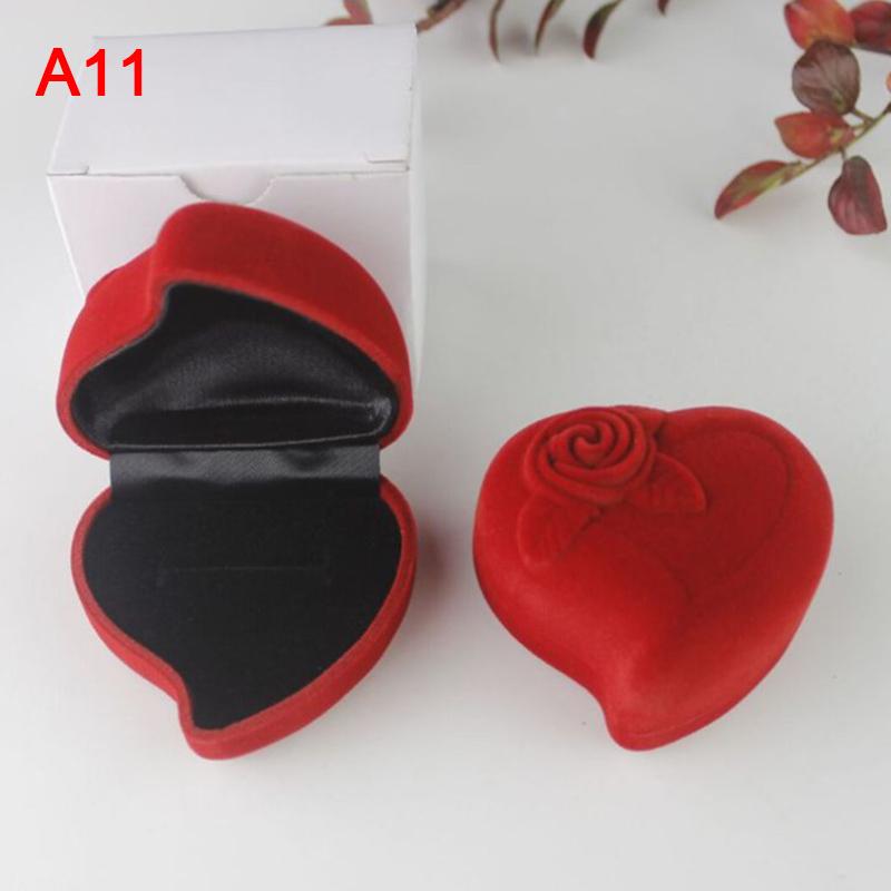 Buy 1Pc Heart Shape Velvet Ring Box Engagement Jewelry Box Rose Flower ...
