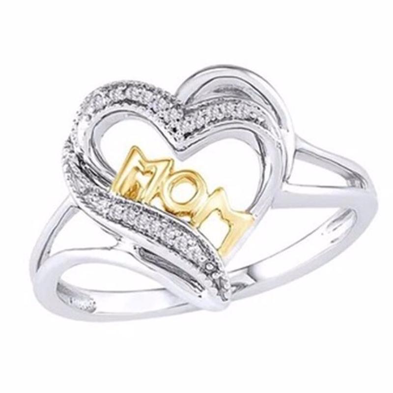 Buy Love Mum Silver Ring Two Tone MOM Jewelry Party Band Rings Women ...