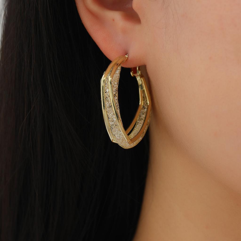 Fashion Hollow Square Exaggerated Mesh Diamond Earrings Temperament ...