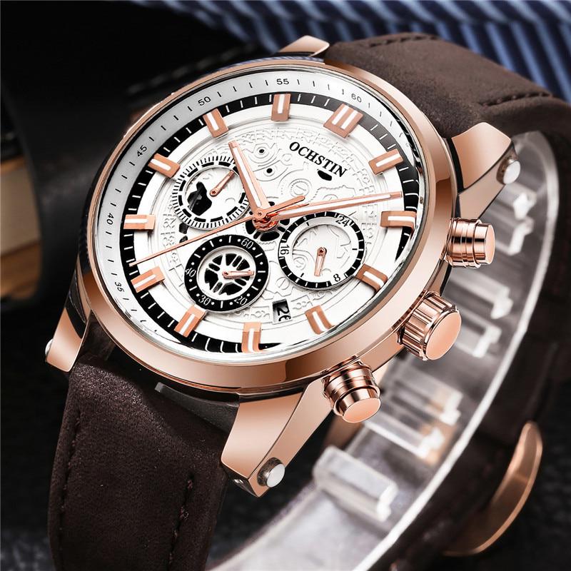 Buy Men's Chronograph Watch Calendar Leather Band Quartz Anlog Watches ...