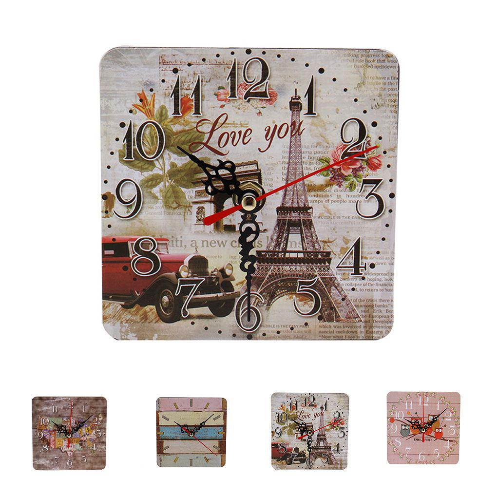 Buy Retro Non Ticking Wood Style Cartoon Wall Clock Square Timer ...