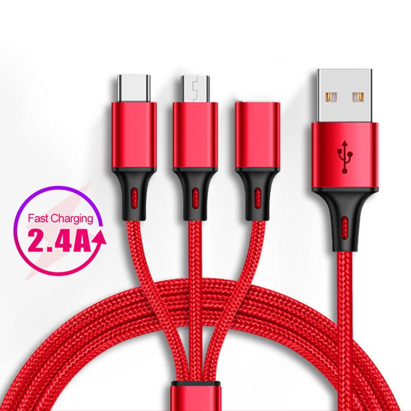 Cheap 3 in 1 USB Cable Micro USB/8 Pin/Typc C Fast Charging For Samsung ...