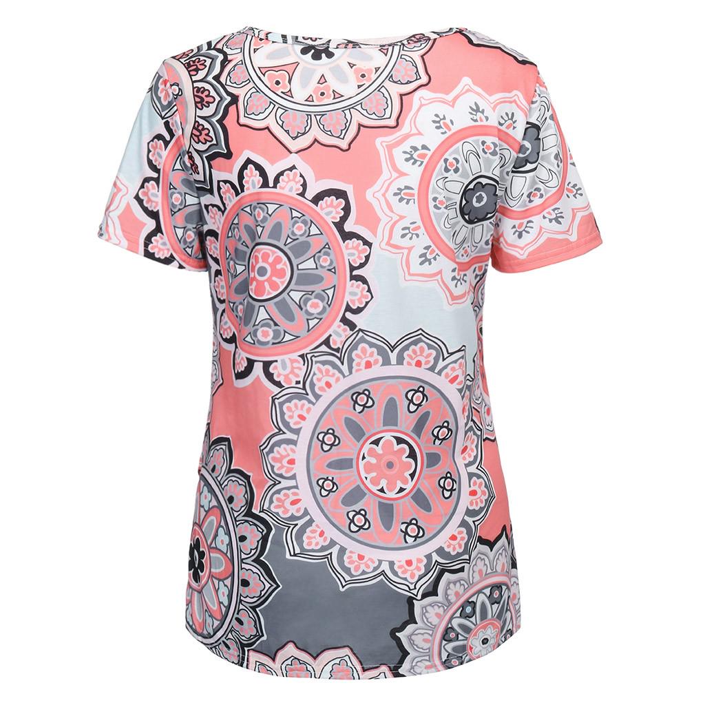 Buy Womens Fashion Short Sleeve Loose Floral Printing Tops at ...