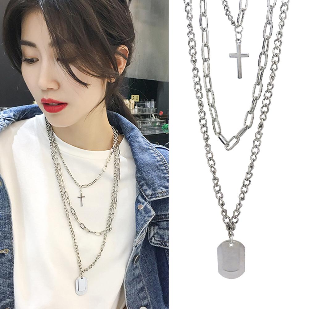 Buy Hip Hop Three Clavicle Chain Cross Necklace Square Metal Multilayer ...