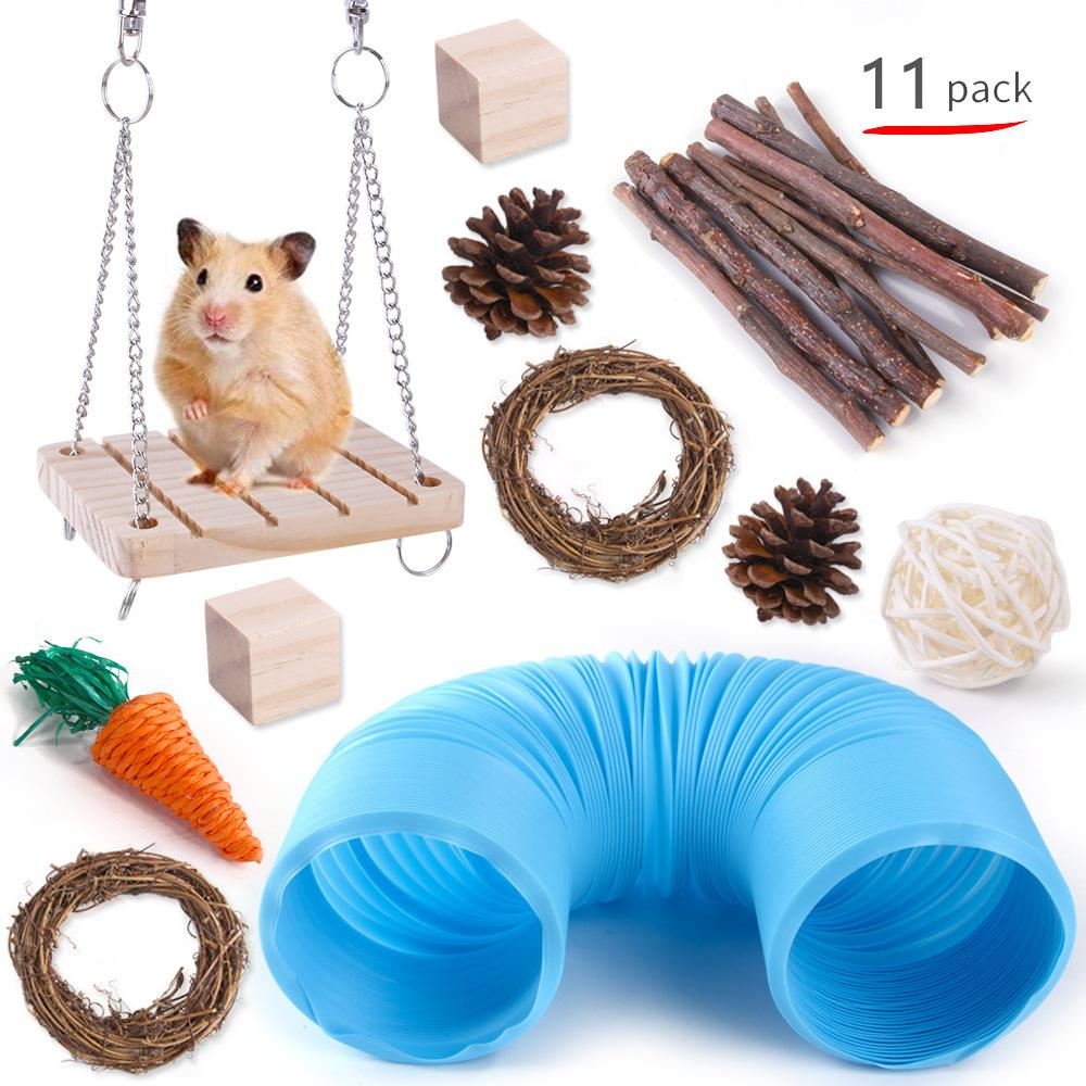 11pcs Hamster Toy Set Rabbit Guinea Pig Chew Toy Natural Wooden Toy Pet ...