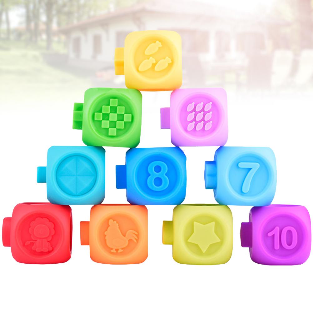 Buy 10Pcs Building Blocks Soft Colorful Early Educational Squeeze Baby ...