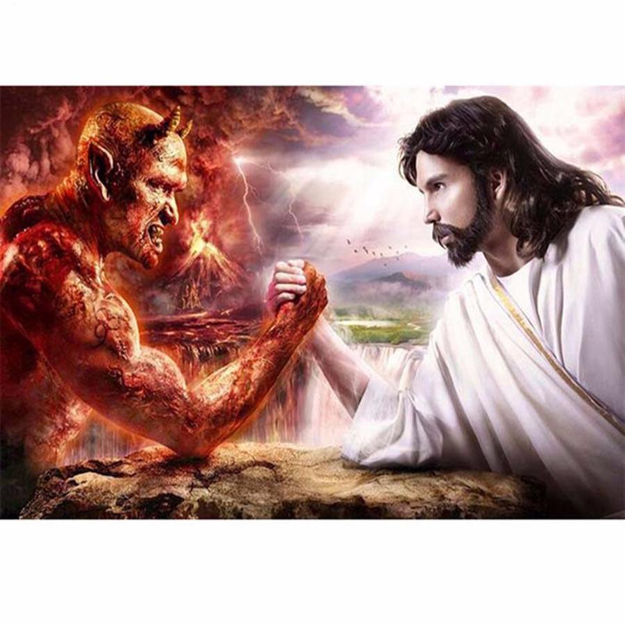 Jesus and Devil Diamond Painting Full Square Diamond Embroidery Cross ...