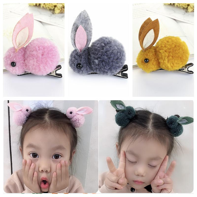 Buy Animals Rabbit Hair Clips Hairpins for Girls Elastic Hair Rope 3D ...
