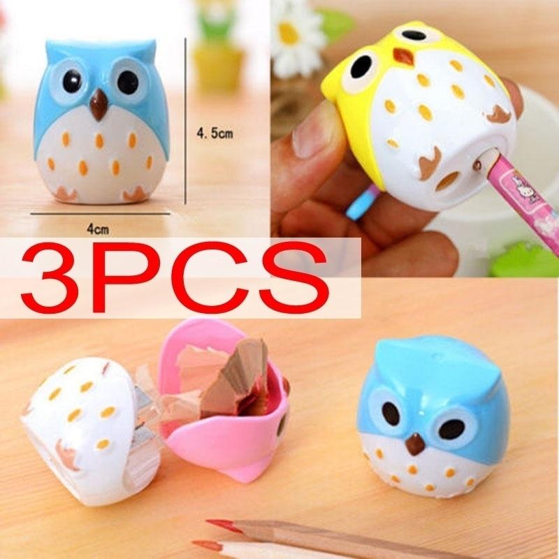 Buy 3Pcs Mini Funny Lovely Owl Pattern Pencil Sharpener School Kid's ...
