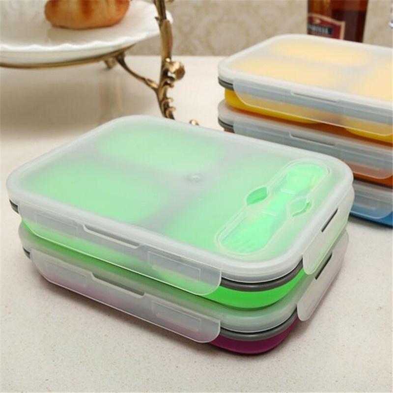 Buy Solid Color Lunch Box Folding Lunch Box Health Heating Tableware ...