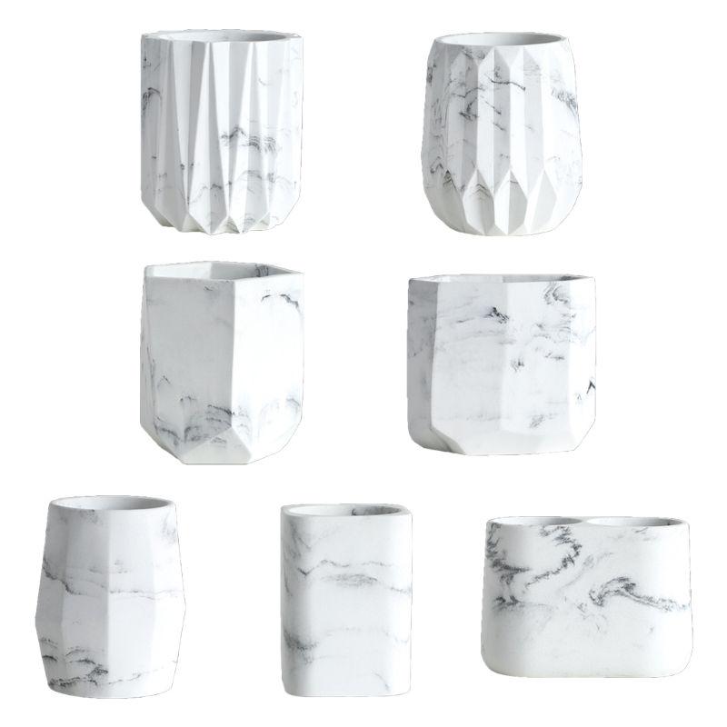 Buy Geometric Marble Desk Pen Pencil Holder Case Makeup Brush Storage ...