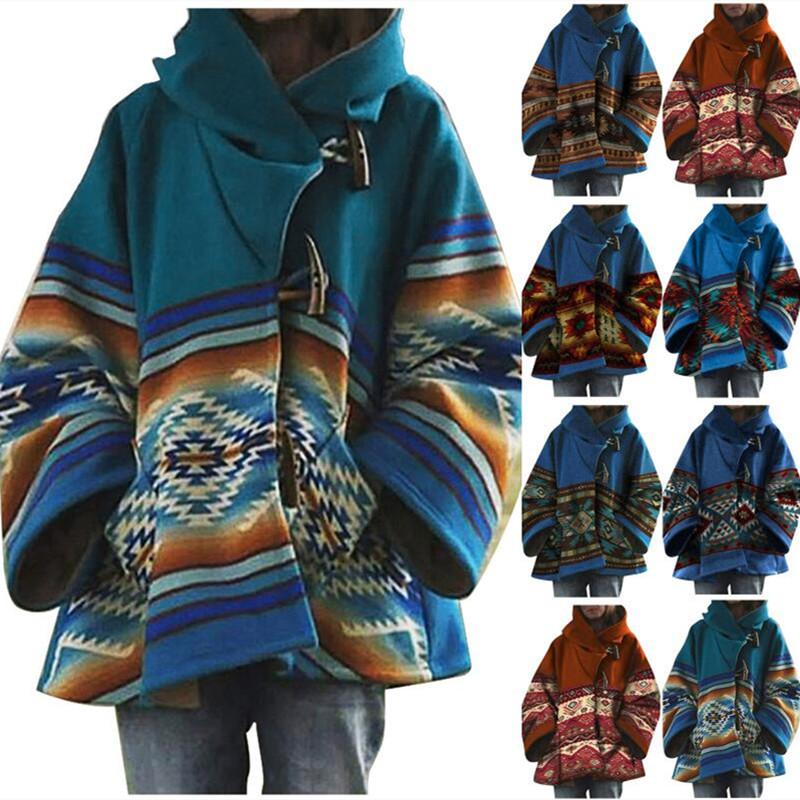 Buy MC Women's Casual Retro Printed Long Sleeve Hooded Jacket Coat Claw ...