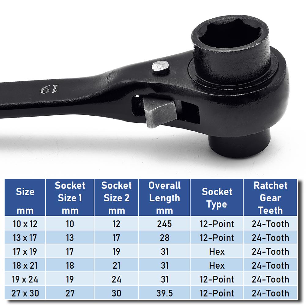 Buy 10-30mm Double Socket Podger Spanner Hardened CrV 10 17 19 30mm ...