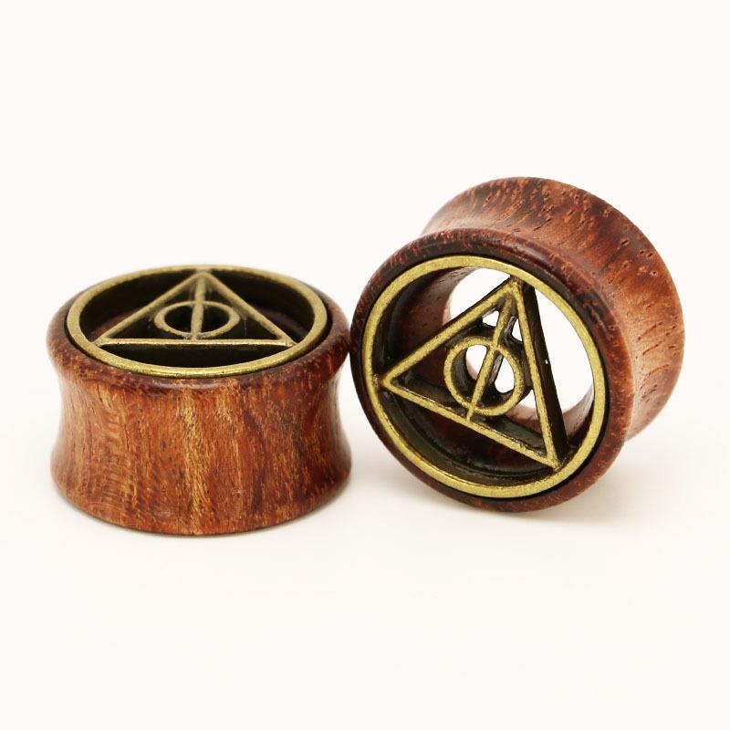 Buy Ear Stud Plug Triangle Cross Saddle Ear Plug Gauge Wooden Flesh Ear ...