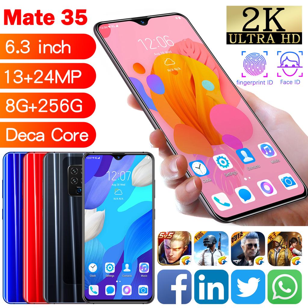 Mate35 MTK6799 Deca Core 8GB RAM 256GB รอมมาร์ทโฟนที่มี 128GB บัตร TF ...