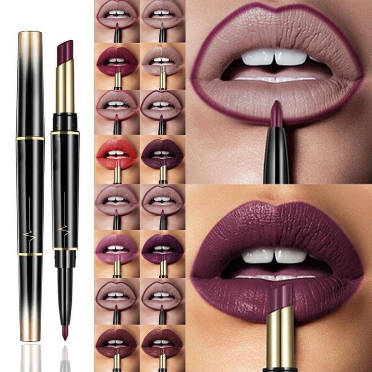 Buy Double Ended Lipstick Pencil Lip Liner Long Lasting Waterproof Lip ...