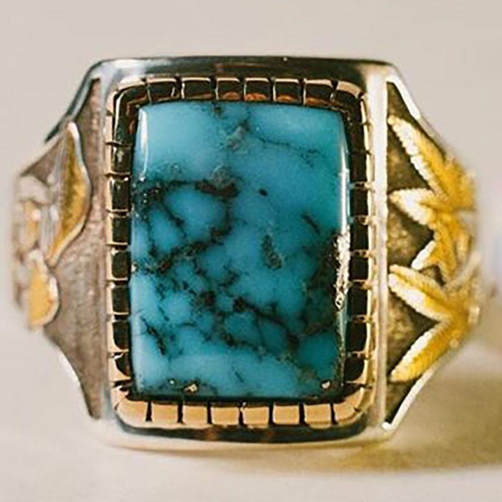 Men's Fashion Handmade Two-tone Turquoise gemstone Ring Engagement ...