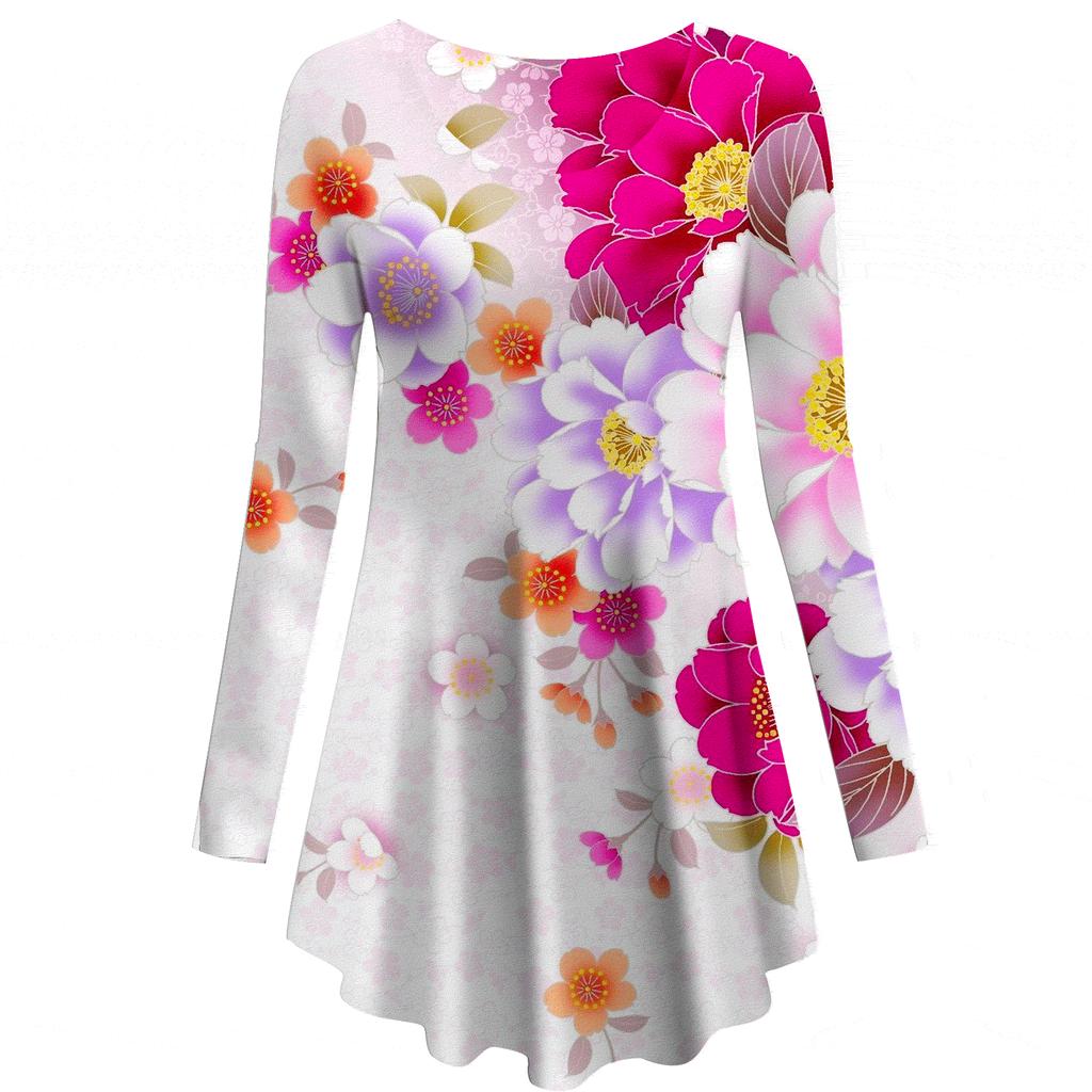 Cheap 2023 Long-sleeved short skirt women's vintage printed fashion ...