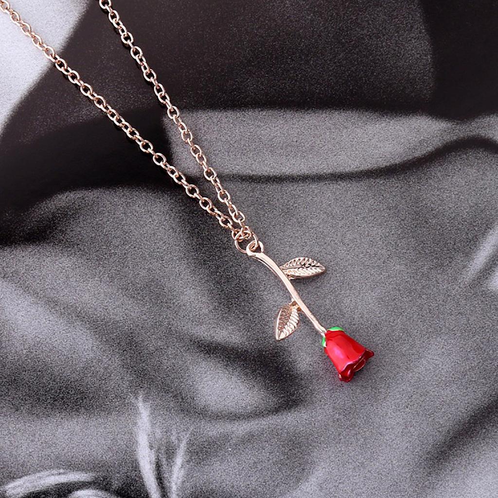 Buy Women Rose Charm Flower Pendant Necklace Neck Chain Jewelry at ...