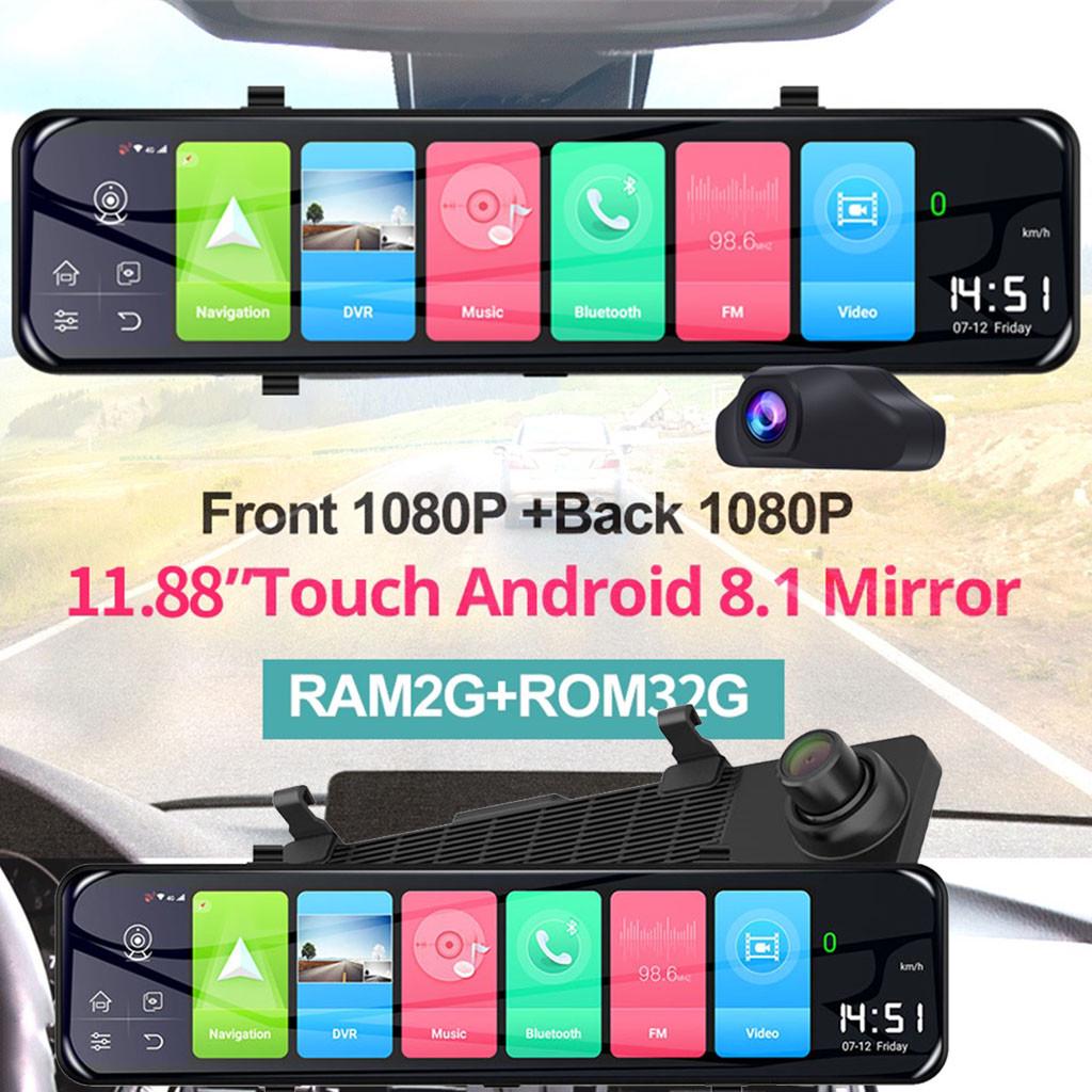 Buy 4G Android 8.1 12inch Car DVR GPS Navigation Rearview Mirror 1080P ...