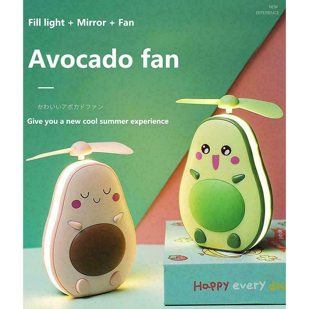 Buy Mini LED Makeup Mirror Fan Avocado Shaped Portable Charging ...