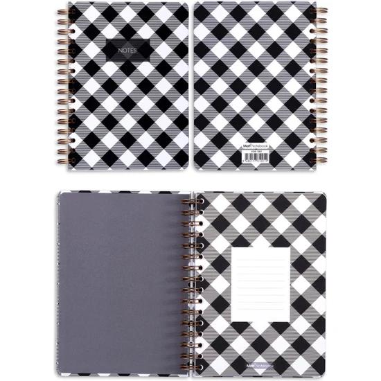 Buy A5 Black Plaid Spiral Hard Cover Lined Undated Notebook Daily ...